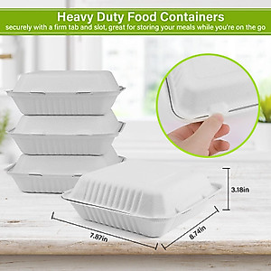 greensight Compostable Take Out Food Container 8X8, 100 Pack 3 Compartment Clamshell Food Container, Disposable To Go Food Boxes, Biodegradable Food Containers Made of White Sugar Cane Fibers