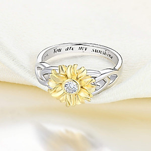 YL Sunflower Rings 925 Sterling Silver Cubic Zirconia Flower Leverback Jewelry for Women-size 7