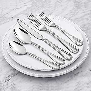60-Piece Silverware Set, HaWare Stainless Steel Flatware Service for 12, Pearled Edge Tableware Cutlery Include Knife/Fork/Spoon, Beading Eating Utensil for Home, Mirror Polished, Dishwasher Safe