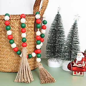Christmas Wood Bead Garland,39in Farmhouse Beads with Tassels Christmas Tiered Tray Decor Wall Hanging Home Ornaments for Christmas Tree Decorations
