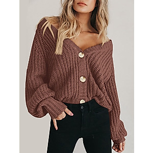 PRETTYGARDEN Solid Color Casual Womens Fall Fashion 2023 Open Front Short Chunky Cardigan Sweaters for Women Soft Outwear (Coffee,Small)