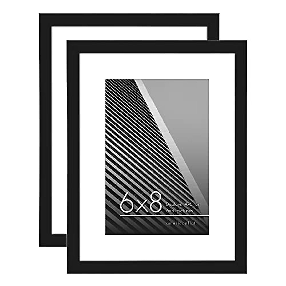 Americanflat 6x8 Picture Frame in Black - Set of 2 - Thin Border 4x6 Frame with Mat and 6x8 Frame Without Mat - Horizontal and Vertical Formats for Wall and Tabletop