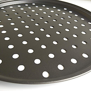 CRYDAY Non stick round pizza pan with holes for oven best perforated carbon steel pizza tray (10 inch)