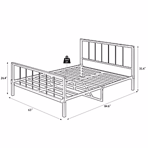 yoptote, Queen Size Metal Platform Frames with Headboard and Footboard for Bedroom,Black Bed