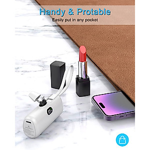 Aimenzunto Small Portable Charger, 5000mAh Lightning & USB C Dual Output Power Bank, LED Display Battery Pack Fast Charging for iPhone 14/13/12/11 Samsung S22/S21 Google Pixel Moto LG and More, White