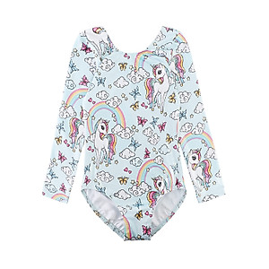 Long Sleeve Leotards for Girls Gymnastics Unicorn Butterfly Sky Blue 5t Size 5-6 Years 5/6 Dance Clothing Tumbling Outfits for Kids Shiny Horse
