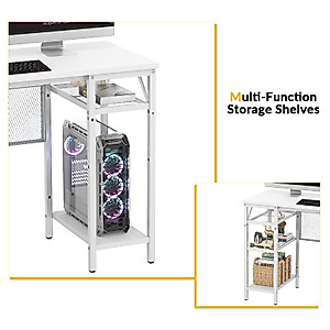 Unikito Magic Portable 4 Outlets L Shaped Desk, Reversible 55 Inch L-Shaped Computer Desk with Storage Shelf and USB Charging Port, Unique Grid Design, Large Gaming Corner Table for Home Office, White