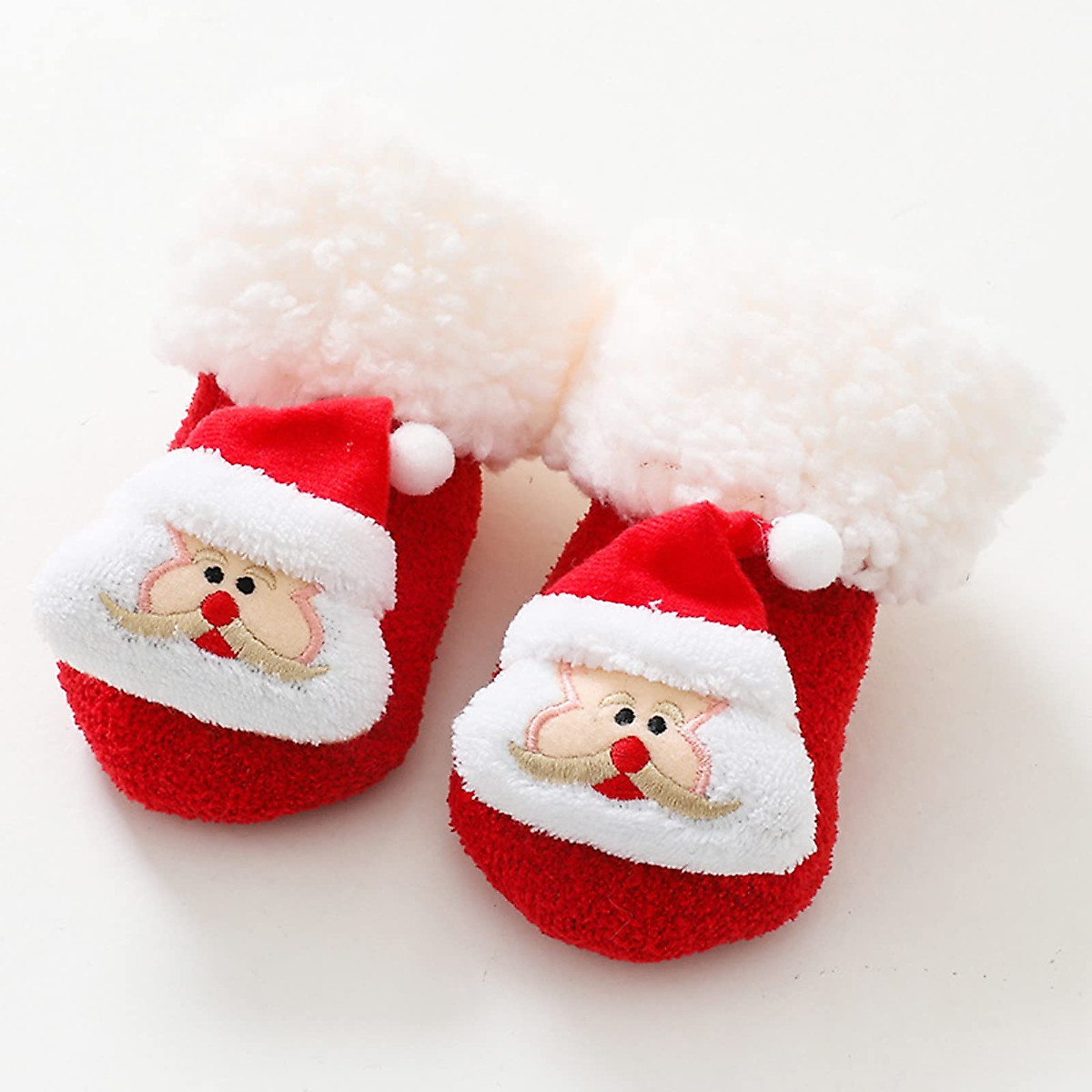 Infant Baby Christmas Socks Boys Girls Cotton Soft Sole Non Slip Shoes Fuzzy Princess Socks Floor (Red, 12-24 Months)
