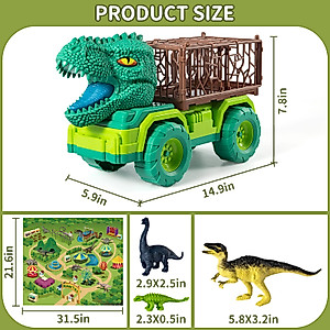 TEMI 25 in 1 Tyrannosaurus Rex Dinosaur Carrier Truck Set, Toddler Dinosaur Transport Car Toys for Kids 3-5 with Play Mat, 18 Dino Figures, Eggs, Capture Dinosaurs Playset for 3 4 5 6 7+ Year Old