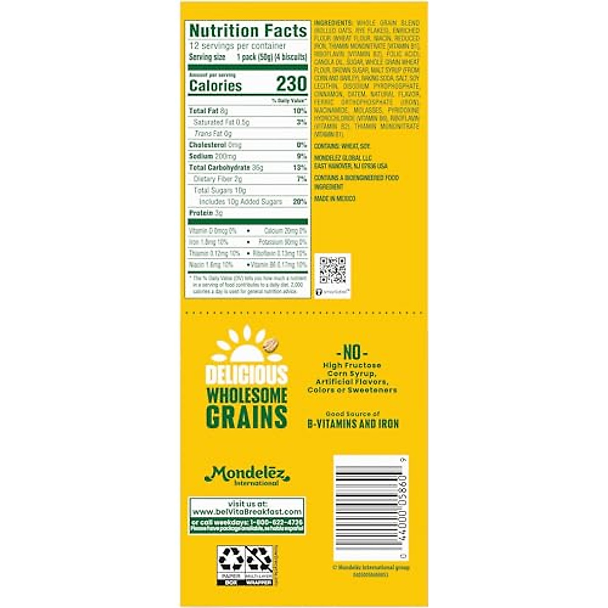 belVita Cinnamon Brown Sugar Breakfast Biscuits, Value Pack, 12 Packs (4 Biscuits Per Pack)