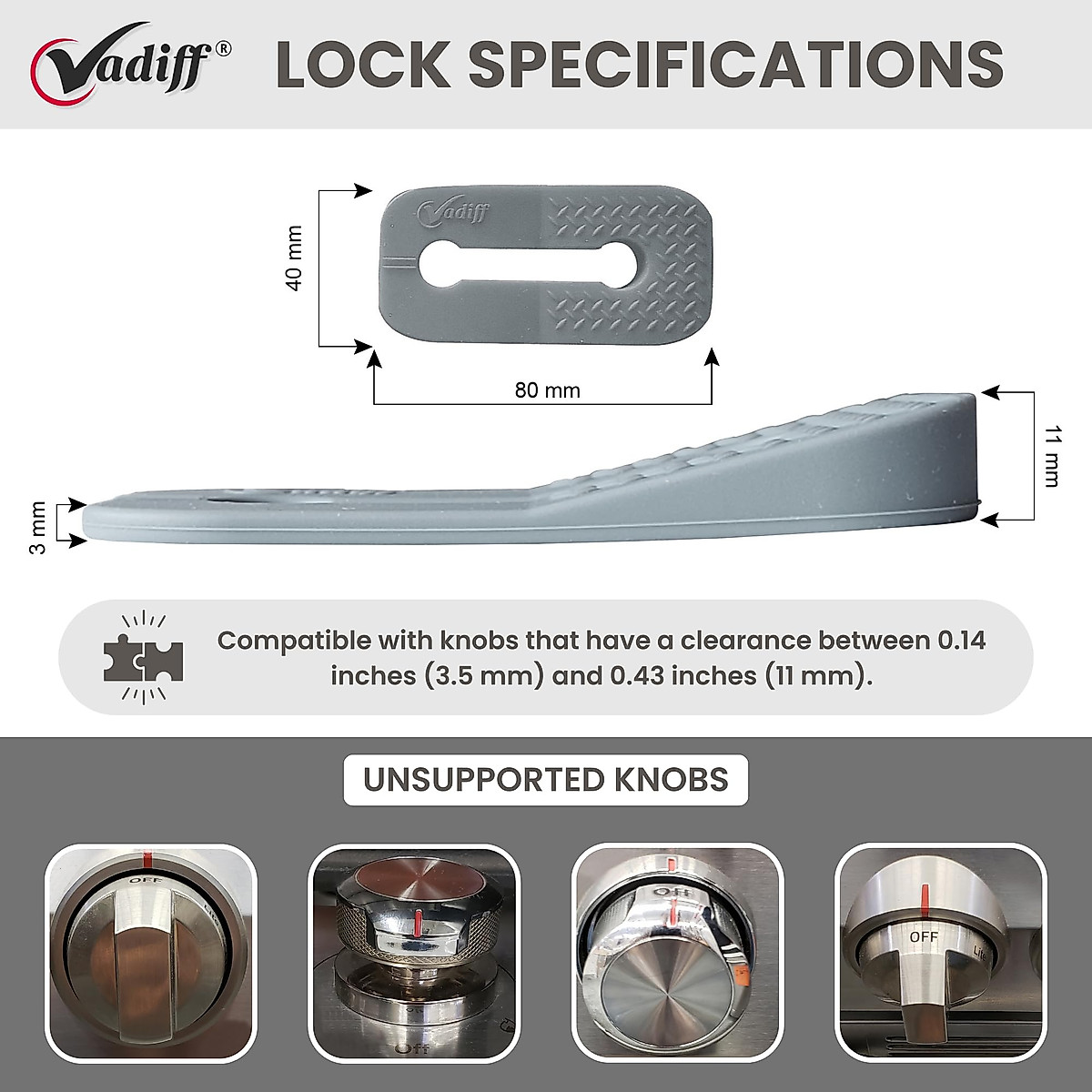 Vadiff Silicone Gas Stove Child Safety Knob Locks | Oven Knob Guard (5 Pk)(Gray)