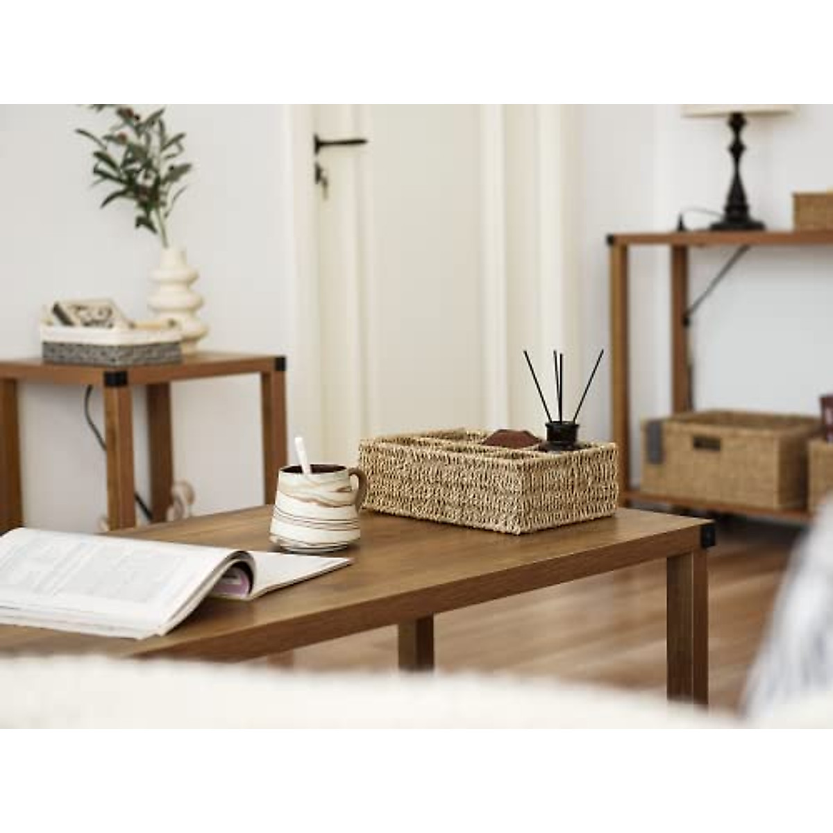 StorageWorks Tea Bag Organizers, Small Wicker Baskets with 6 Sections, Coffee and Tea Organizers for Coffee Bar, Shelves, Countertop, Seagrass Baskets for Organizing, 2Pack