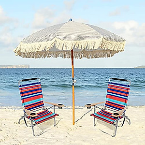 Garden Elements Colorful Foldable Reclining Aluminum Beach Chairs with Cupholders and Carrying Strap, Multicolor, Pack of 2