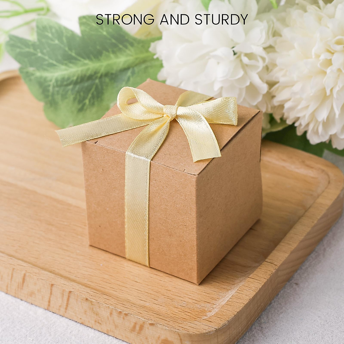 VGOODALL 50PCS Mini Gift Boxes, Candy Treat Boxes Brown Favor Boxes with Greeting Cards Ribbon Tiny Cardboard Boxes for Bridal Shower Birthday Party