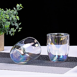 SUNNOW Vastto 13 Ounce Iridescent Glass Coffee Mug,Double Walled Insulated Mug for Latte,Cappuccino,Hot Chocolate,Tea and Juice,Set of 4(Rainbow-colored)