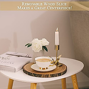 Hanson and Bennett Wooden Rustic Cake Stand - Beautiful and Natural Rustic Wedding Cake Stand - Smooth, Finished Wood Cake Stand Rustic Slab - Stunning Wood Slice Cake Stand for Wedding Reception