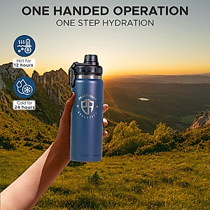 24 Oz Stainless Steel Thermal Insulated Hot/Cold Water Bottles To Keep Any Drink Hot For 12 Hours & Cold For 24 Hours - Gym Water Bottles For Men & Women - Mens Thermal Water Bottle (Dark Blue)