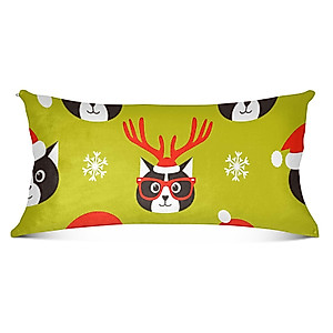 Christmas Cat Cap Pillowcase for Hair and Skin Body Pillow Cover Long Body Pillow Case 20"X 54" Fuzzy Pillow Case with Zipper for Women Men