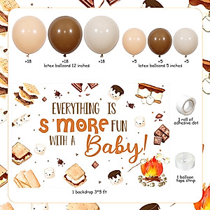 Sursurprise S’Mores Party Decorations, S’Mores Baby Shower Decor, S’More Baby Shower Backdrop Balloon Garland Arch Kit, Camping Campfire Camper Party Supplies