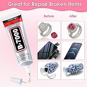 B-7000 Clear Fabric Glue, 2 PCS 50ML Rhinestone Jewelry Glue Super Strong Adhesive Glue for All Purpose DIY Art Crafts Stone Beads Jewelry Repair