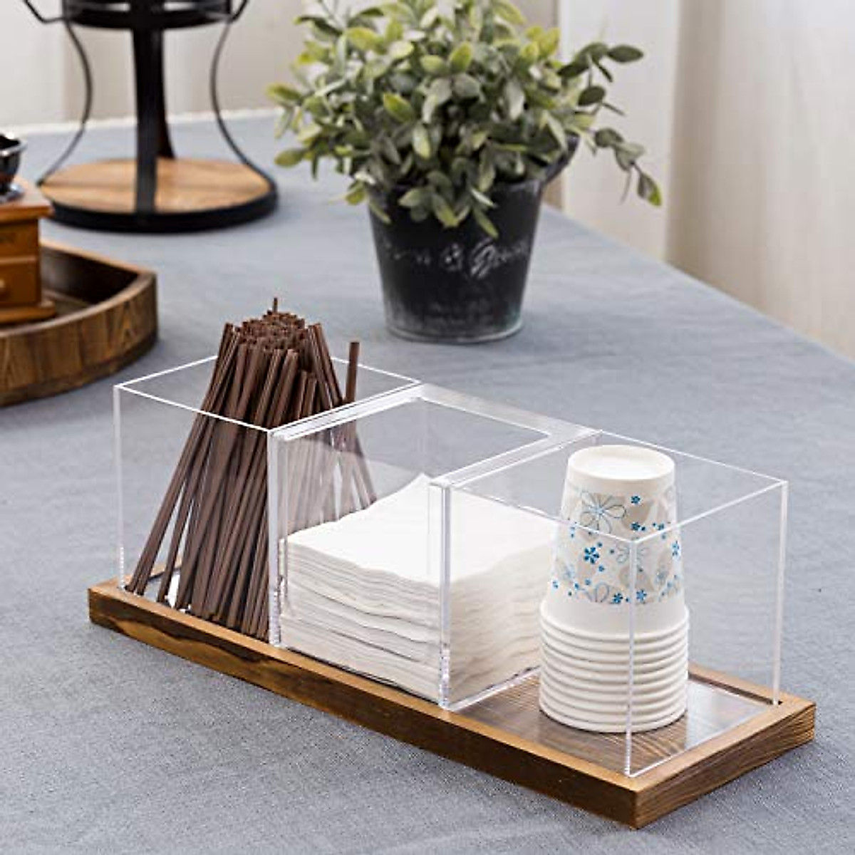 MyGift Acrylic Coffee & Tea Station Organizer with Wood Tray