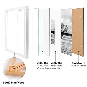 Egofine 11x14 Picture Frames Made of Solid Wood 6 PCS White Covered by Plexiglass - for Table Top and Wall Mounting for Pictures 8x10 or 5x7 with Mat Horizontally or Vertically Display Photo Frame