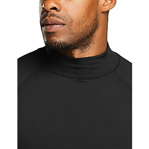 TSLA Men's Thermal Long Sleeve Compression Shirts, Mock/Turtleneck Winter Sports Running Base Layer Top, Heatlock Mock Neck Black, Large