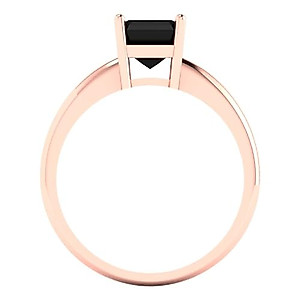 1.0 ct Asscher Cut Solitaire Natural Black Onyx Engagement Wedding Bridal Promise Anniversary Ring 18K Rose Gold Size 3.5