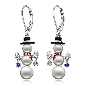 Christmas Snowman Earrings Pearl Earrings for Women Dangle Drop Winter Snow Red Santa Leverback Holiday Christmas Xmas Gift