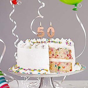BBTO 50th Birthday Candles Glitter Cake Numeral Candles 50th Birthday Cake Topper Decoration for Birthday Wedding Anniversary Celebration Favor, Rose Gold
