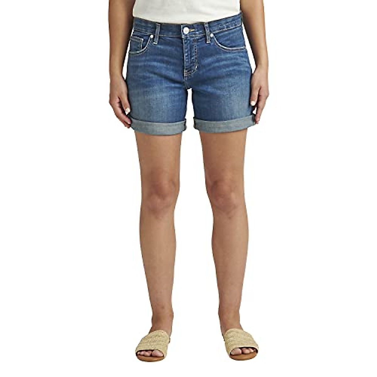 JAG Jeans Women's Alex Mid Rise Boyfriend Short, Brilliant Blue-Ssj305, 12