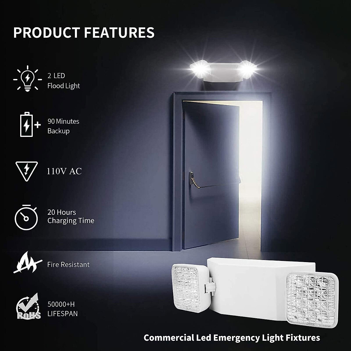 DONSU LED Emergency Lights,Two Head Adjustable Emergency Lighting Fixtures with Battery Backup,Commercial Emergency Exit Light Safety Lamp Emergency Exit Sign (6PCS)