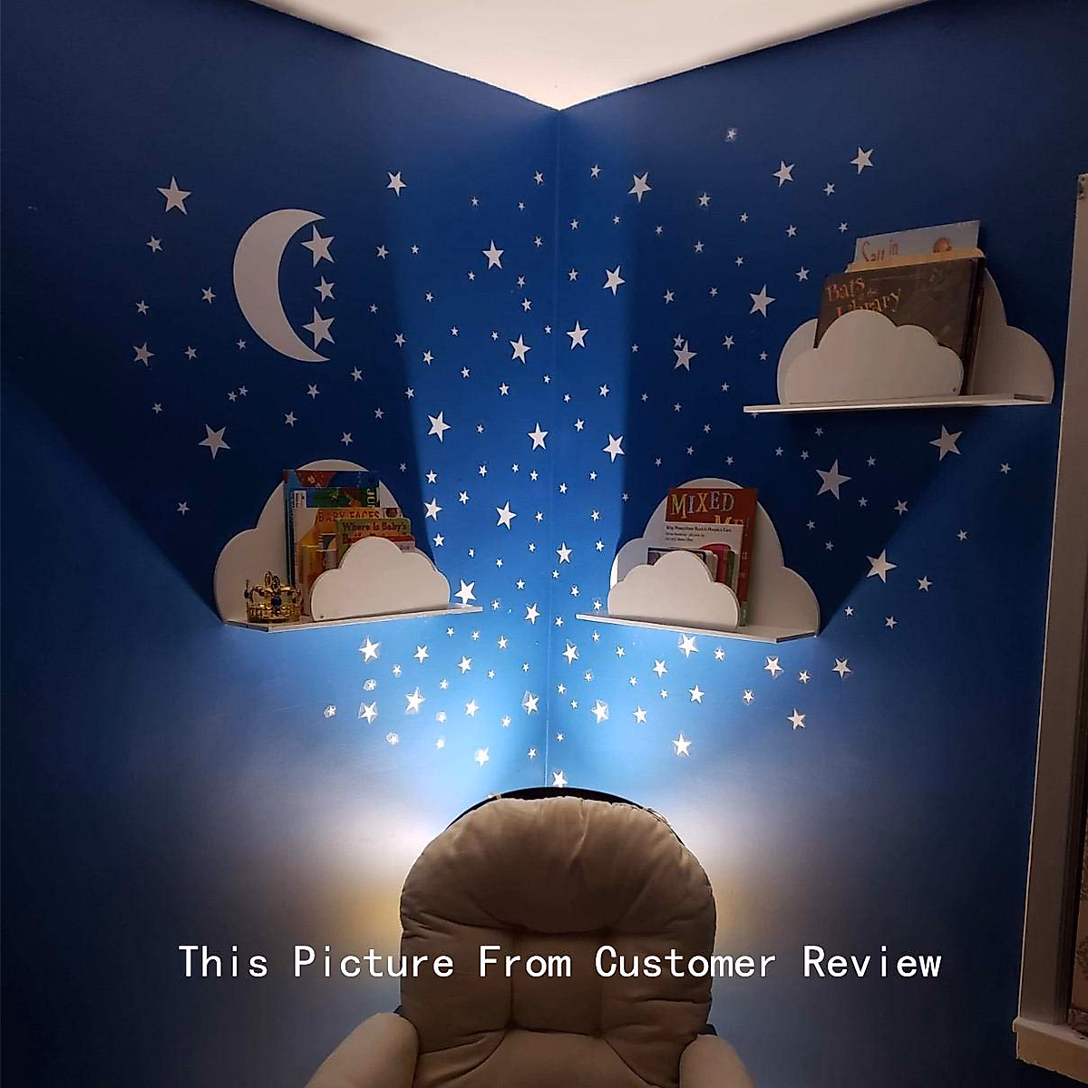 Moon and Stars Wall Decal Vinyl Sticker for Kids Boy Girls Baby Room Decoration Good Night Nursery Wall Decor Home House Bedroom Design YMX16 (White)