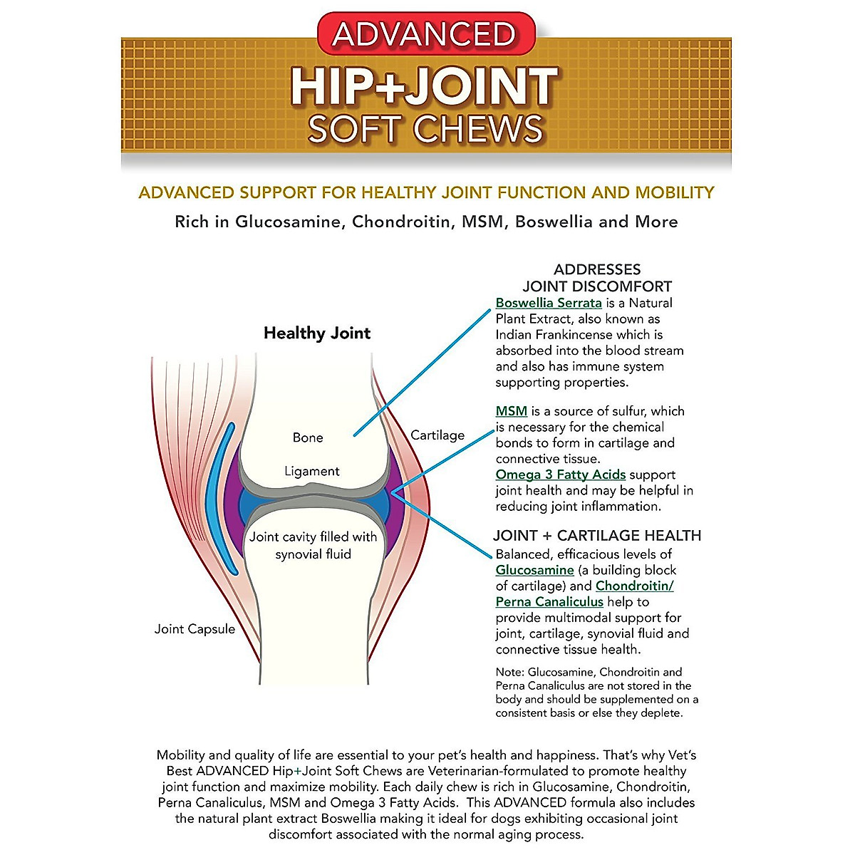 Vet's Best (3 Pack) Advanced Hip & Joint Soft Chews Dog Supplements, Each a 30 Day Supply
