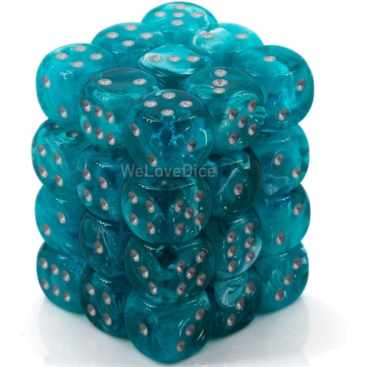 DND Dice Set-Chessex D&D Dice-12mm Cirrus Aqua and Silver Plastic Polyhedral Dice Set-Dungeons and Dragons Dice Includes 36 Dice – D6 (CHX27865)