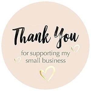 Easykart 400 Thank You for Supporting My Small Business Sticker Labels | Pastel Peach Color with Gold Foil Hearts | 1.5" Round in Roll | Highly Recommended for Small Business Owners