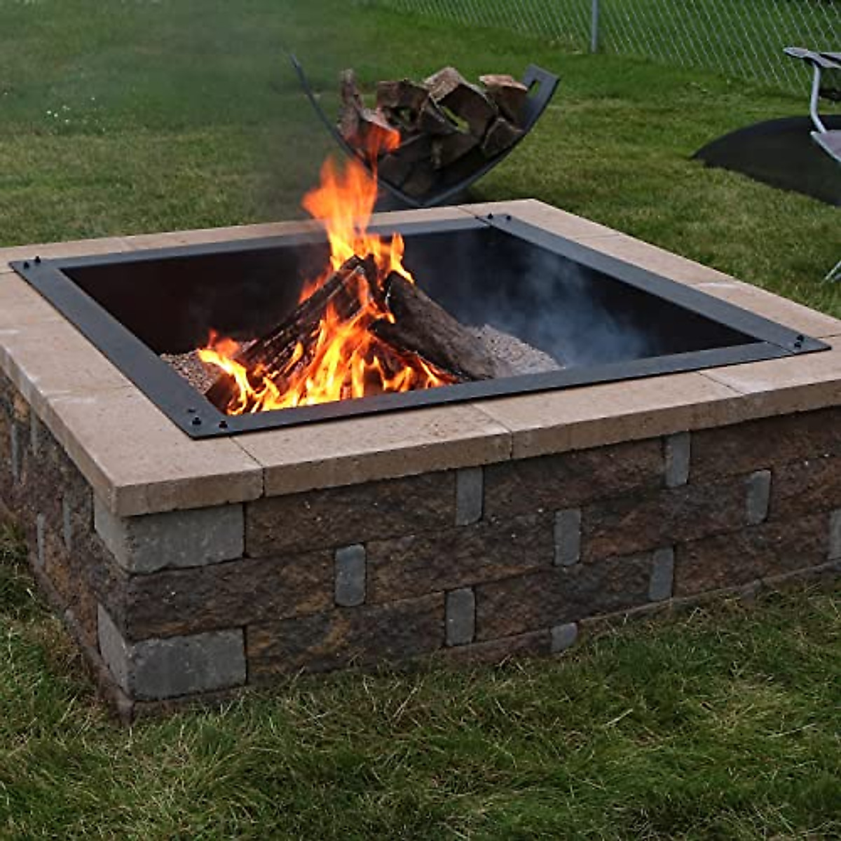 Sunnydaze Steel Square Above-/In-Ground Fire Pit Insert - 42-Inch Outer Diameter (36-Inch Inner Diameter)