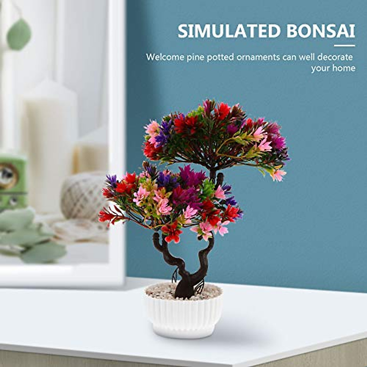 Happyyami Artificial Plants Indoor Artificial Bonsai Tree Fake Bonsai Juniper Tree Faux Potted Plant Bonsai Pine Tree Simulation Bonsai Plants for Greenery Office Home Decor Small Artificial Plants