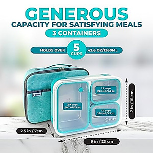Stainless Steel Bento Lunch Box for Adults Kids with Insulated Bag and Ice Pack, Set of 3 Large Leakproof Meal Prep Food Containers for Men or Women, Lunch-Boxes for Work or School, 42 oz Teal Blue