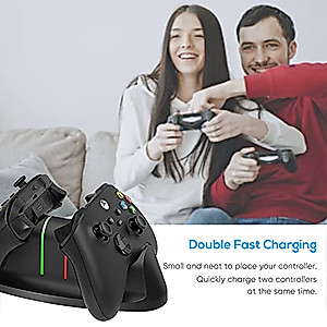 Auarte Controller Charger for Xbox One/Series X|S/Elite Controller, Dual Charging Station Dock with 2x1400mAH(3360mWH) Rechargeable Battery Packs & 4 Covers for Xbox One/S/Elite/Core Controller