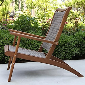 Outdoor Interiors All Weather Eucalyptus Driftwood Patio Lounger Chair, Grey Wicker