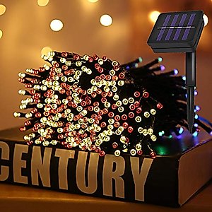 Upgraded Solar String Lights Outdoor Waterproof 300LED 75.5ft Solar Christmas Lights 8 Modes Change Color Solar Lights Outdoor for Gardens, Wedding, Party, Christmas, Outdoor Decorations…