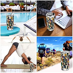 People Silhouette Art Street Stainless Steel drinking cups with lids with Lid and Straw travel mug for Home, Office or Car safe tumblers with lids and straws 20 OZ