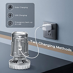 Camping Lanterns with Fan,Solar Camping Fan Charging for Phone, Rechargeable LED Lanterns Camping Fans for Tents Power Outage Hurricanes Camping Gear(Silver)