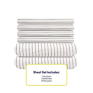 Twin Size Bed Sheets - 4 Piece 1500 Supreme Collection Fine Brushed Microfiber Deep Pocket Twin Sheet Set Bedding - 1 EXTRA PILLOW CASES, GREAT VALUE, Twin, Pinstripe White