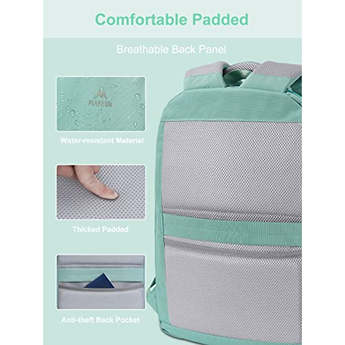 Travel Laptop Backpack for Women 15.6 inch, MATEIN TSA Approved Backpacks Personal Item Bag with Wet Pocket for Airline, Underseat Airplane Carry on Back Pack, Mint Green Work Rucksack College Daypack
