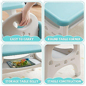 DOREROOM Kids Table and Chair Set, Plastic Children Activity Table with 2 Chairs, Toddler Table and Chair Set for Reading, Drawing, Snack Time, Arts Crafts, Preschool, Gift for Boys Girls