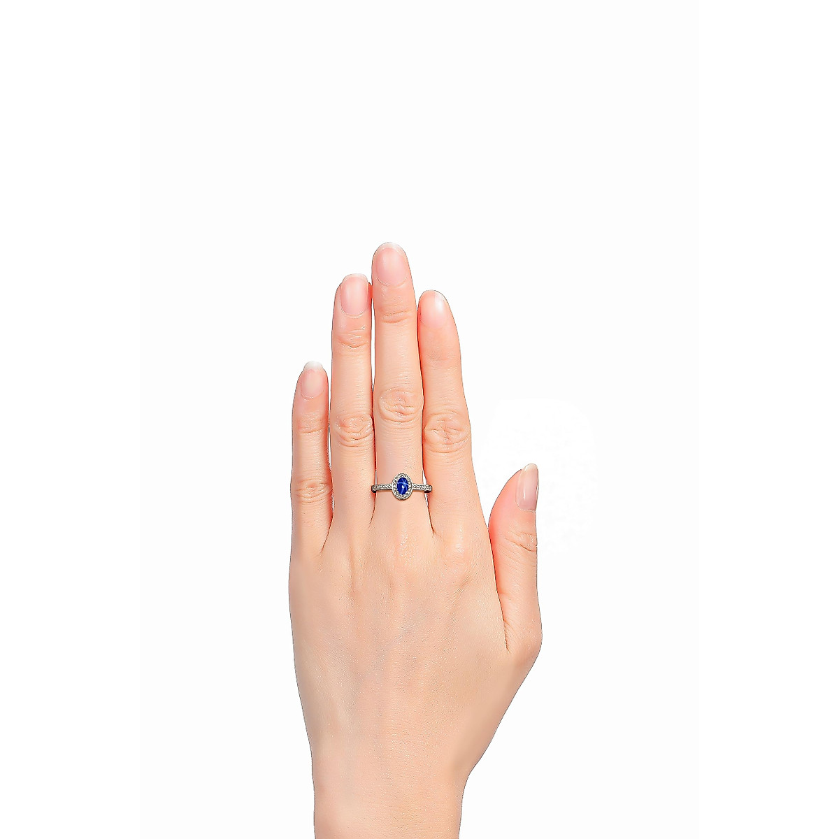 Rylos Rings for Women Sterling Silver Halo of Diamond Birthstone Ring 6X4MM Gemstone Exotic Blue Star Sapphire Jewelry Size 8