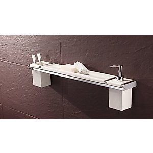 Musa Collection Bathroom Soap Dispenser and Tootbrush Holder Set, White Ceramic and Brass, Wall Mount Shelf Bathroom Accessories, Made in Spain (European Brand)
