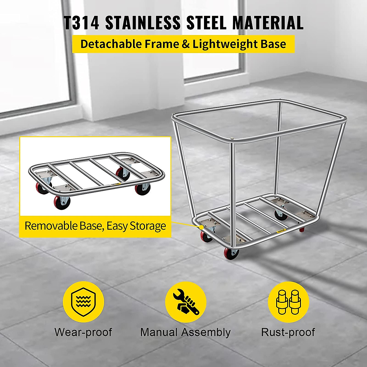 VEVOR Basket Truck, 8 Bushel Steel Canvas Laundry Basket, 3" Diameter Wheels Truck Cap Basket Canvas Laundry Cart Usually Used to Transport Clothes, Store Sundries Suitable for Hotel, Home, Hospital